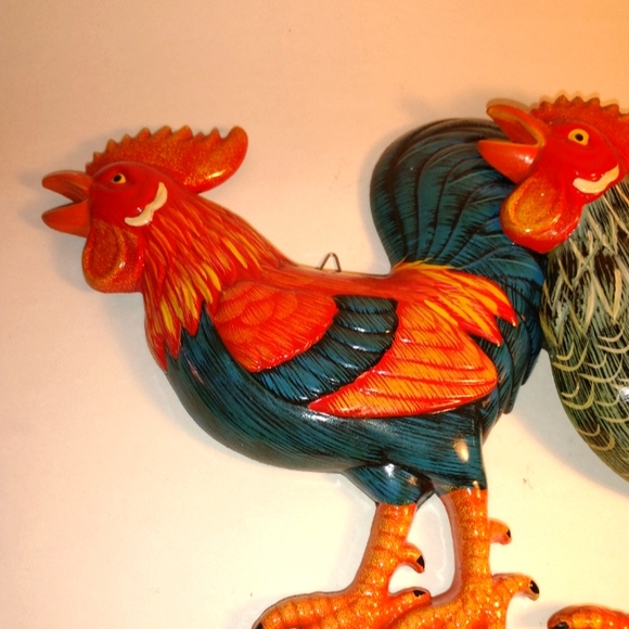 Vintage | Accents | 2 Beautifull Bright Colored Roosters Wall Or Fridge ...
